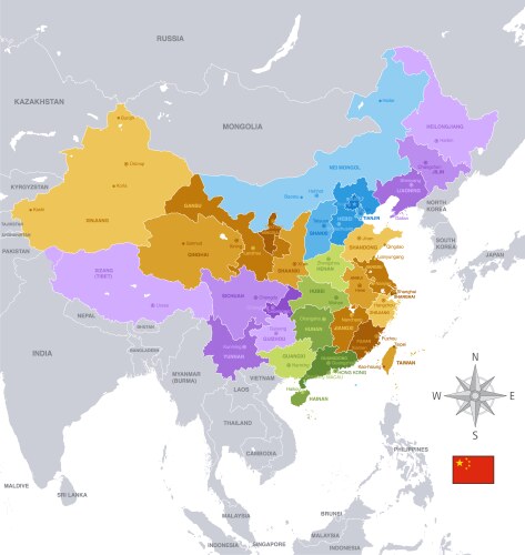 Colorful china political map with selectable Vector Image