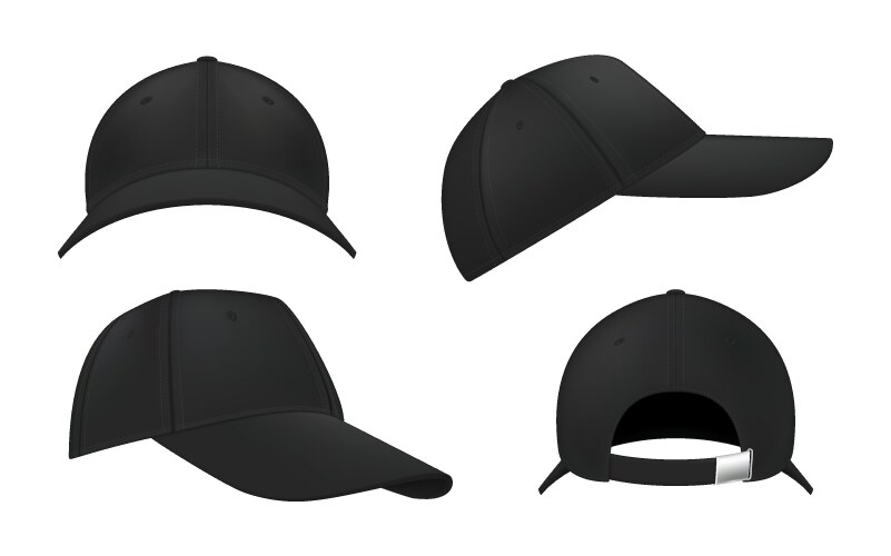 Set of baseball caps front back and side view Vector Image