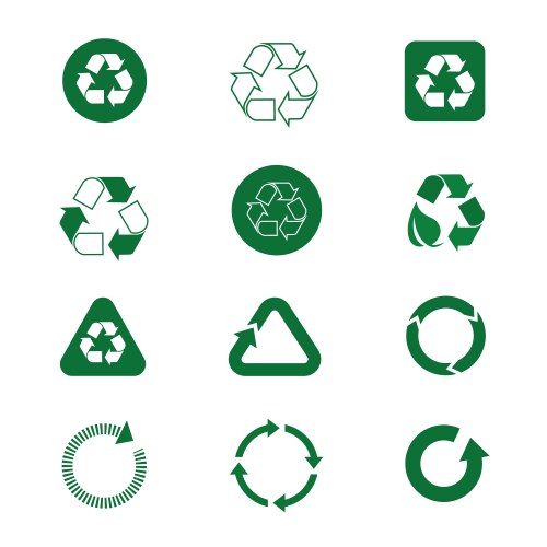 Recycle waste symbol green arrows logo set web Vector Image