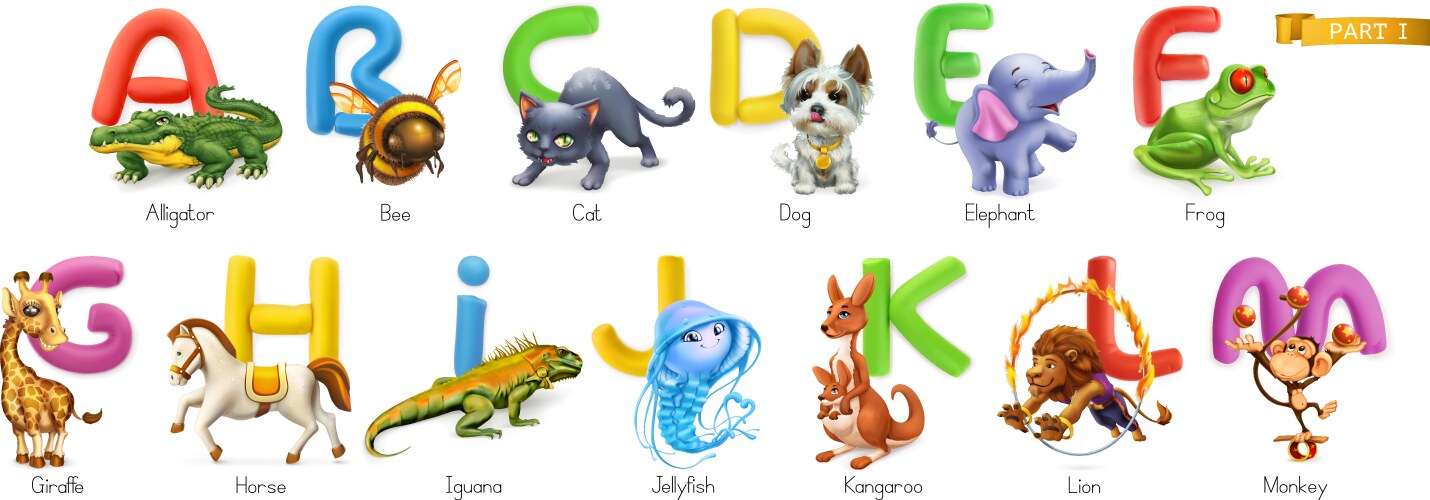 Funny animals zebra kangaroo panda bear cobra Vector Image