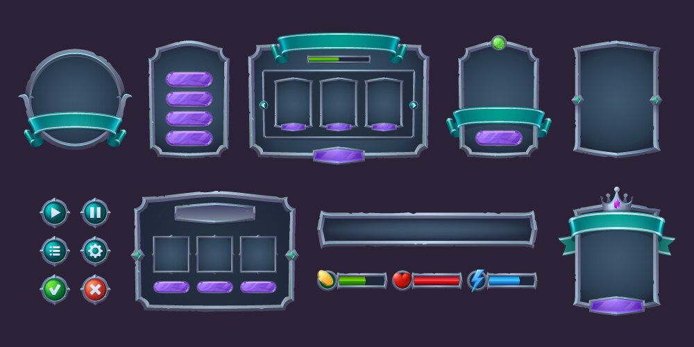 Stone game menu boards with vines and lianas set Vector Image