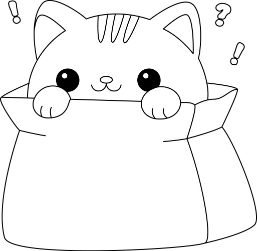Cute cat and gift box coloring page Royalty Free Vector
