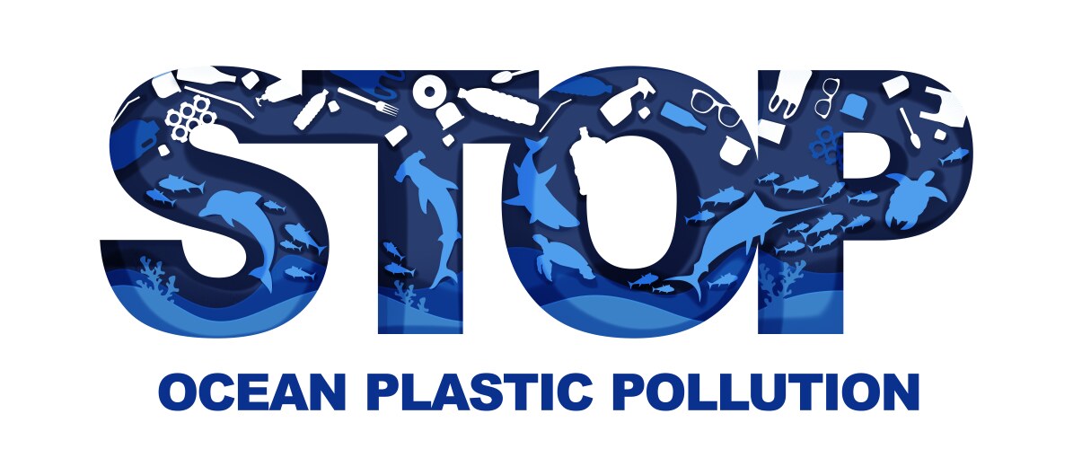 Stop ocean plastic pollution ecological campaign Vector Image