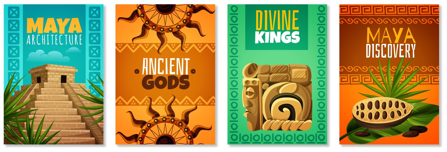 Maya civilization horizontal poster Royalty Free Vector