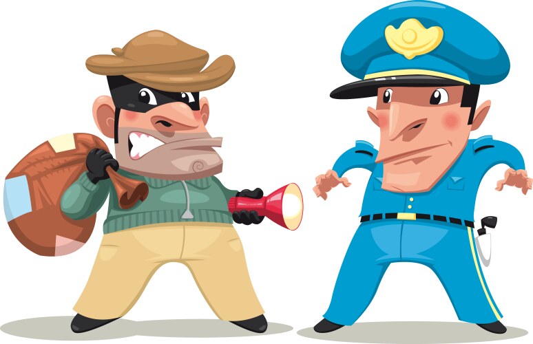 Police is pursue catch thief holding bag Vector Image