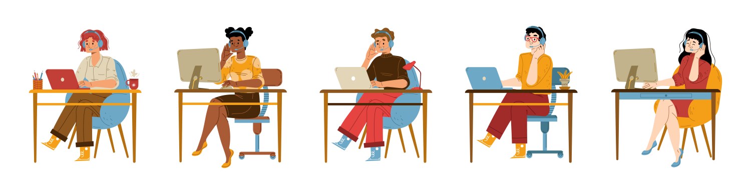 Call center operators work together Royalty Free Vector