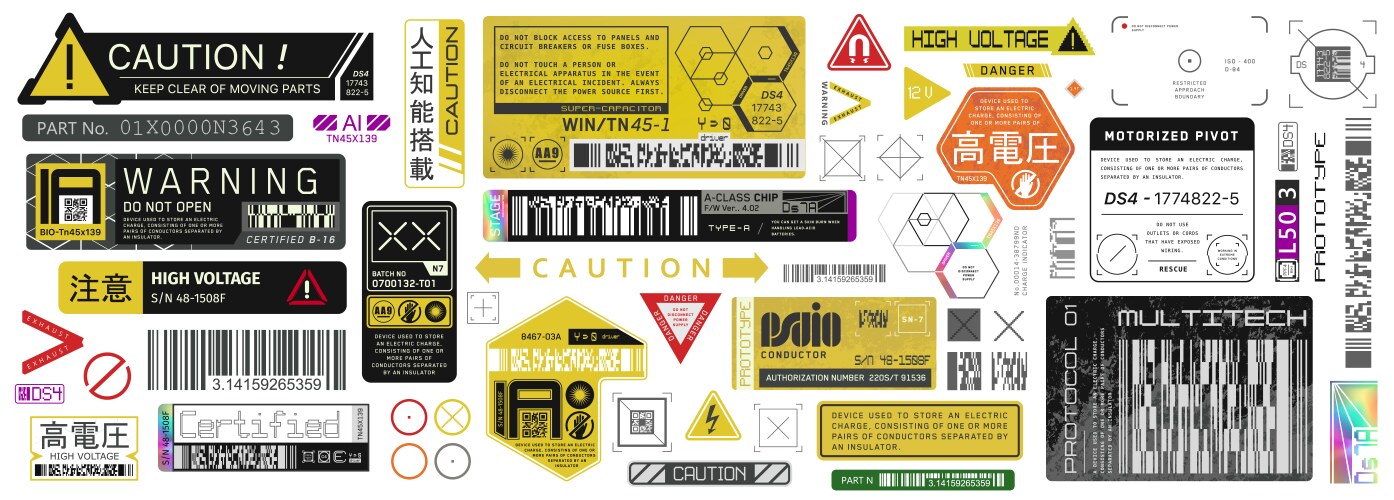 Cyberpunk Danger Decal Set Royalty Free Vector Image