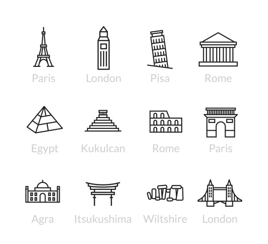 World monuments icons Royalty Free Vector Image