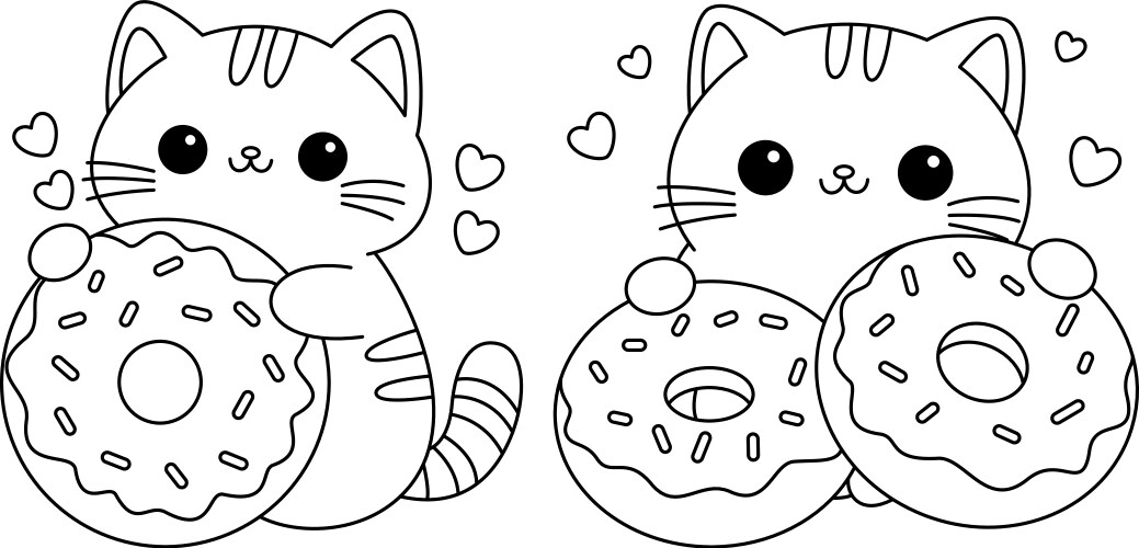 Cute cat and gift box coloring page Royalty Free Vector