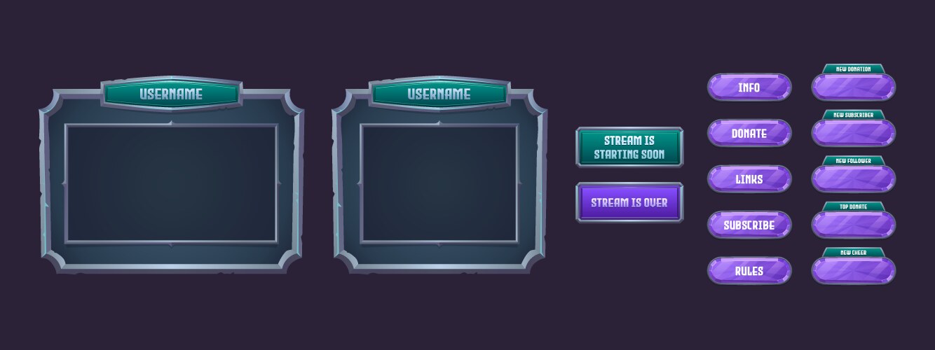 Game streaming overlay panels and buttons Vector Image