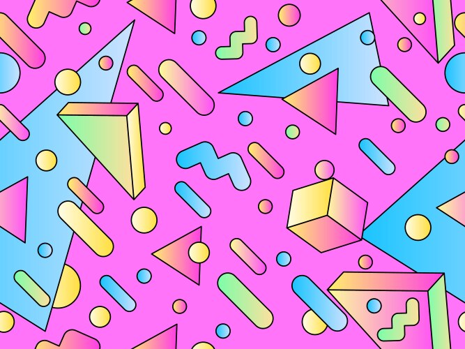 Geometric seamless pattern with 3d shapes in 80s Vector Image