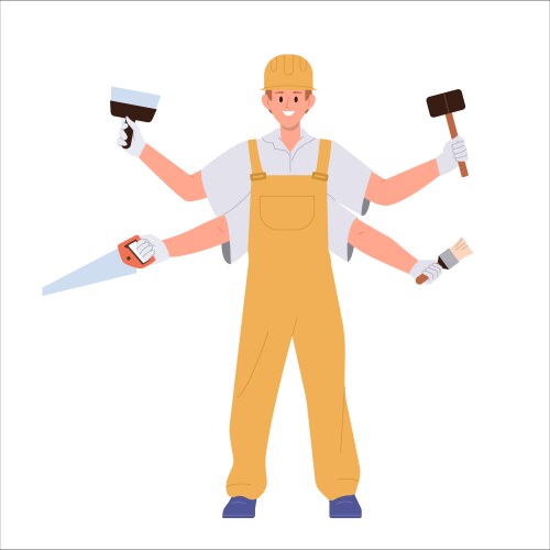 Service man cartoon character repairing Royalty Free Vector