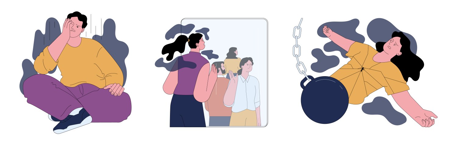 Human fears set scared characters confronting Vector Image