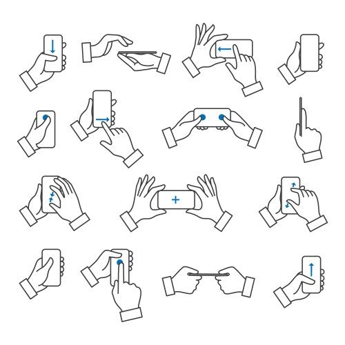 Hand gestures icons set with name Royalty Free Vector Image