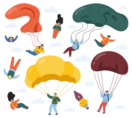 Parachuting extreme sport falling flat character Vector Image