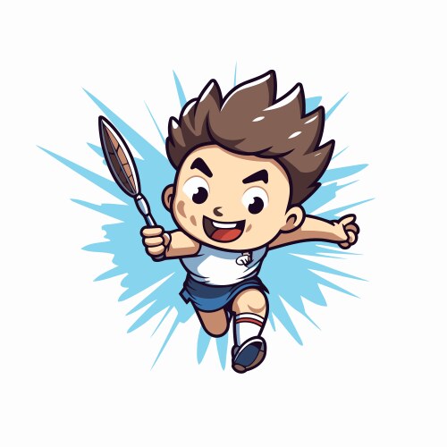 Cartoon boy playing badminton on white background Vector Image