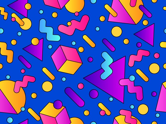 Geometric seamless pattern with 3d shapes in 80s Vector Image