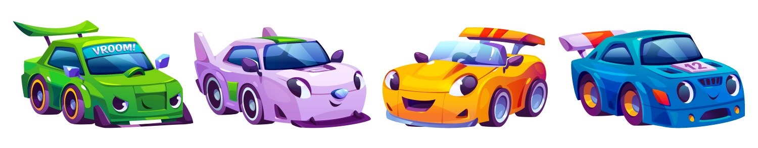 Green race car character set Royalty Free Vector Image
