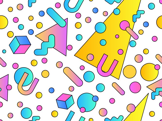Geometric seamless pattern with 3d shapes in 80s Vector Image