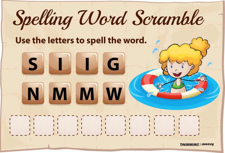 Spelling word scramble game with duck Royalty Free Vector