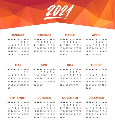 Calendar for june 2021 week starts on monday wall Vector Image