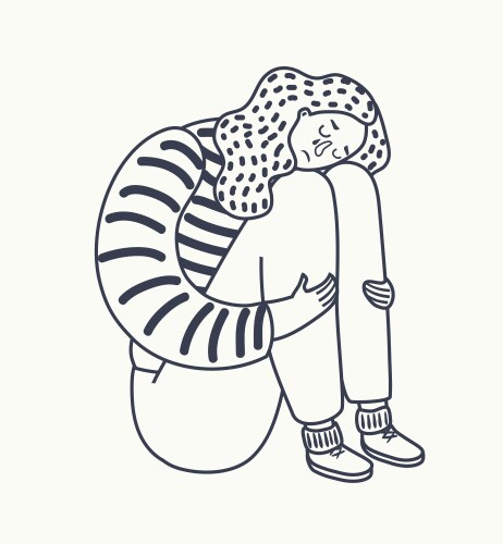 Sad Girl Sitting Sketch Vector Images (over 130)