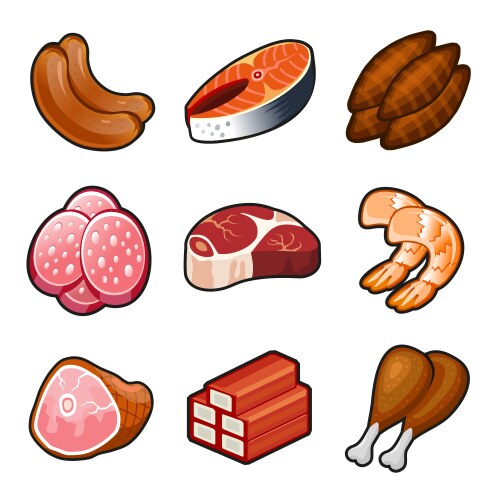 Meat food icons set Royalty Free Vector Image - VectorStock