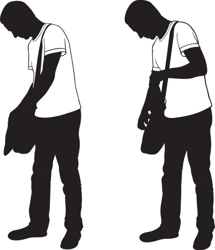 Silhouette tourist with backpack raised up Vector Image
