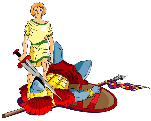 David and goliath a cartoon bible story Royalty Free Vector