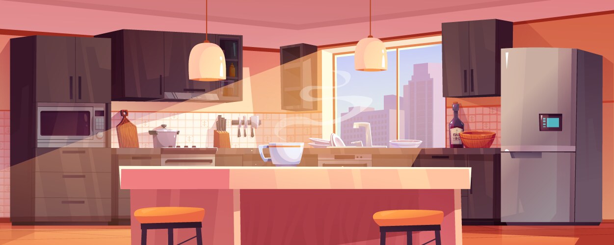 Kitchen room cartoon interior Royalty Free Vector Image