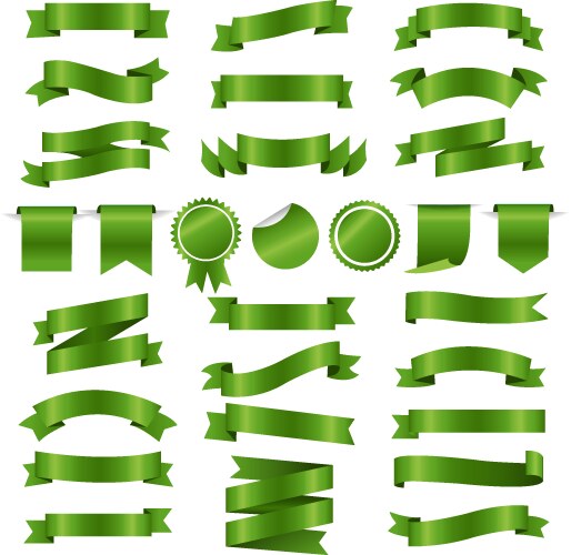 Ribbons set design in green flat ribbon banners Vector Image