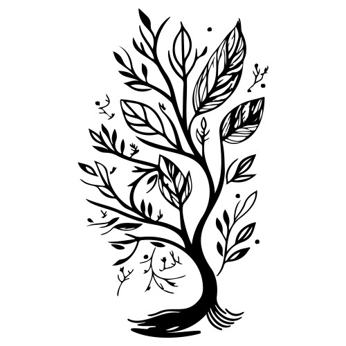 Tree half spring autumn floral sketch draw Vector Image