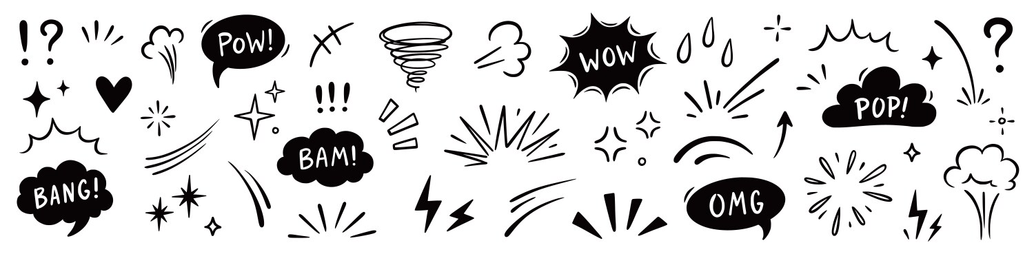 Comic cartoon effect cute element set Royalty Free Vector