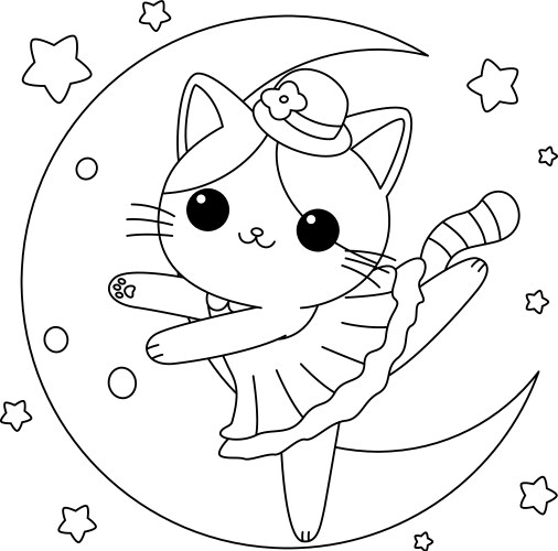 Cute cat is listening music coloring page kawaii Vector Image
