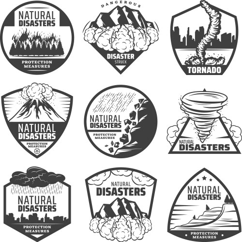 Natural disasters flat icons set of volcano Vector Image