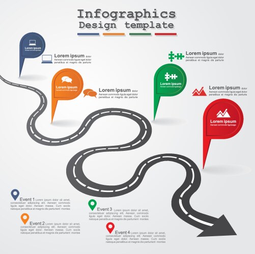 Road route infographic line with step-by-step plan