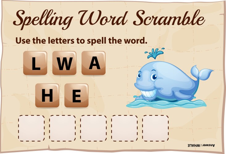 Spelling word scramble game with duck Royalty Free Vector