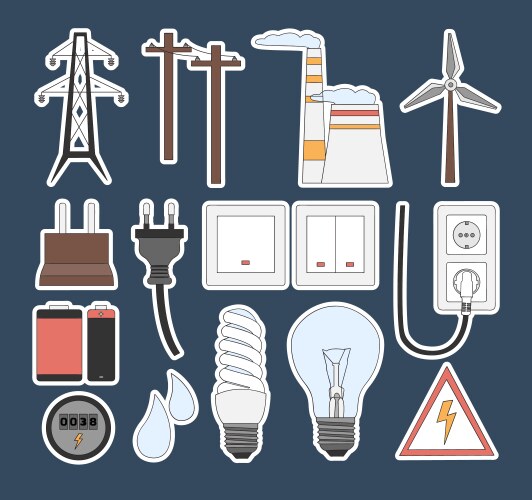 Electricity and fuel energy neon icon set Vector Image