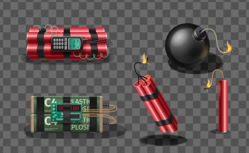 Realistic explosions set Royalty Free Vector Image