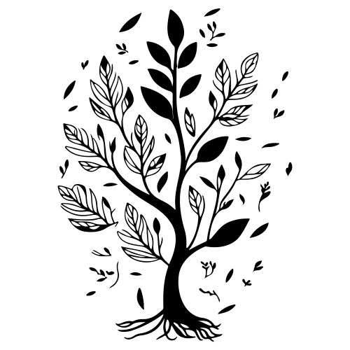 Tree half spring autumn floral sketch hand draw Vector Image