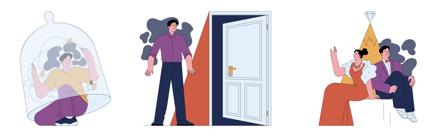 Human fears set scared characters confronting Vector Image