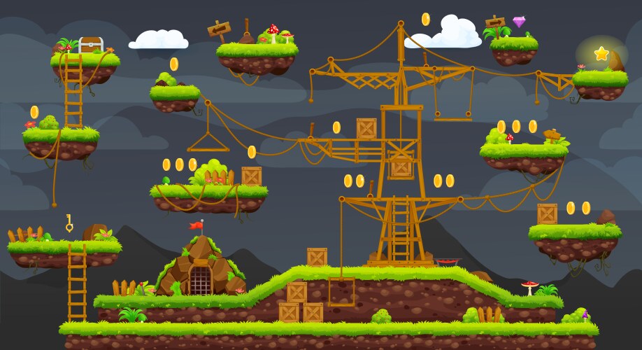 2d Arcade Game Level Map Interface With Platforms Vector Image