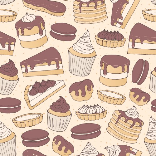 Bread and pastry food seamless pattern background Vector Image