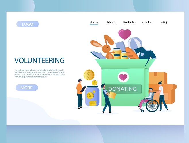 Volunteering website landing page design Vector Image