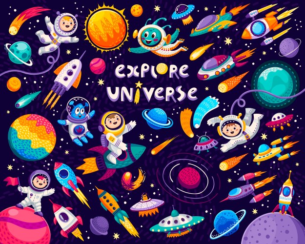 Cartoon space font universe type galaxy typeface Vector Image