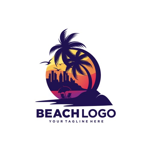 Awesome sunset beach logo design Royalty Free Vector Image