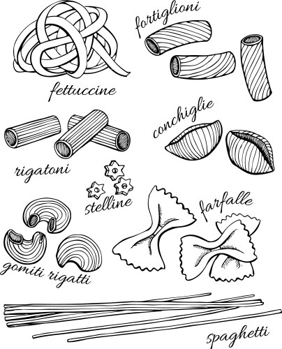 Hand drawn pasta menu vintage line art Royalty Free Vector