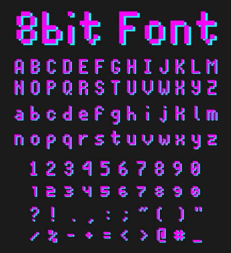 Pixel retro font 8-bit alphabet Royalty Free Vector Image
