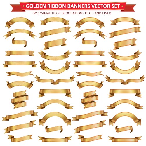 Golden ribbon set in transparent background Vector Image