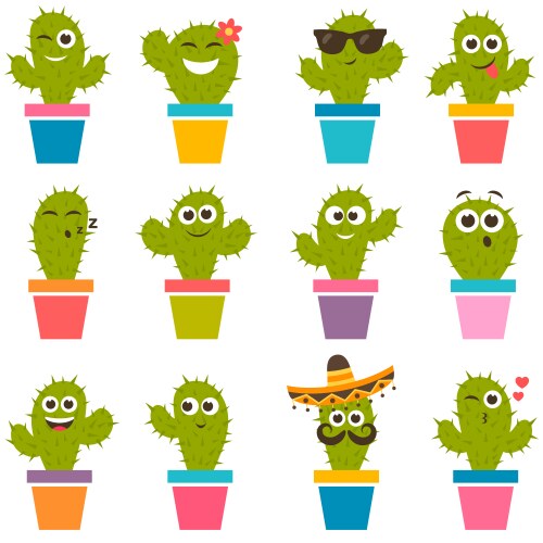 Cute cactus faces funny succulent cacti face Vector Image